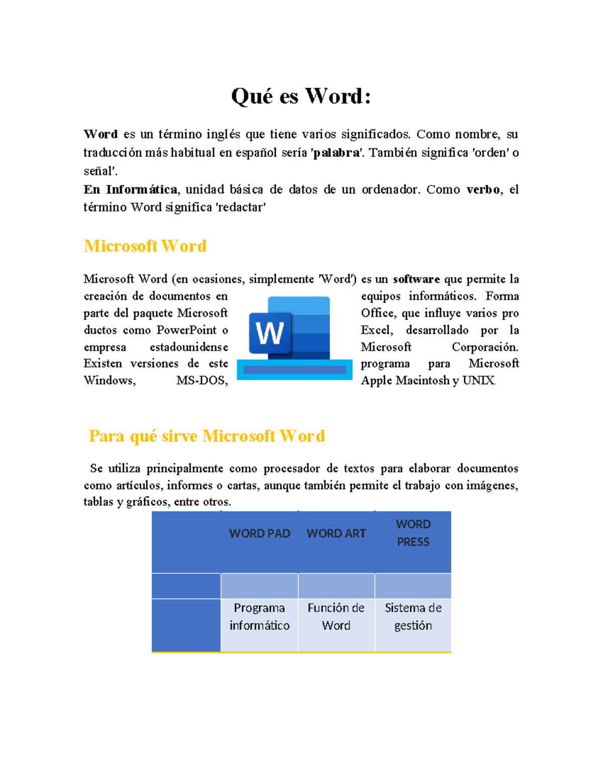 S3.s1 Ejercicios Tarea - Qué es Word: Word es un término inglés que ...