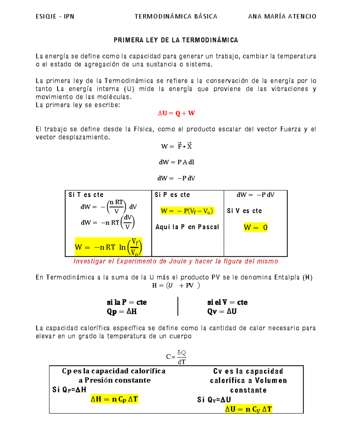 TB Procesos TeoríA Basica - PR IMERA LEY DE LA TERMODIN¡MICA La energÌa se def ine com o la capa ...