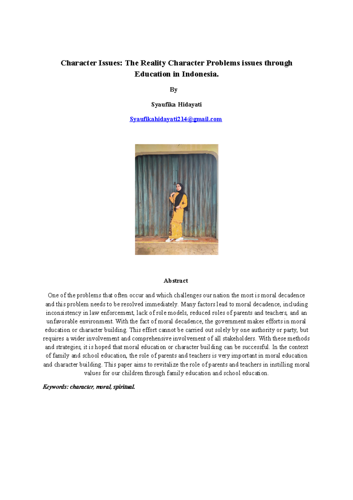 Character Issues paper - Character Issues: The Reality Character ...