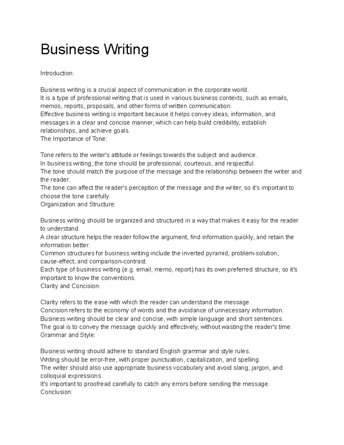 Communication Skills Lecture Notes 25 - Business Writing - Business ...