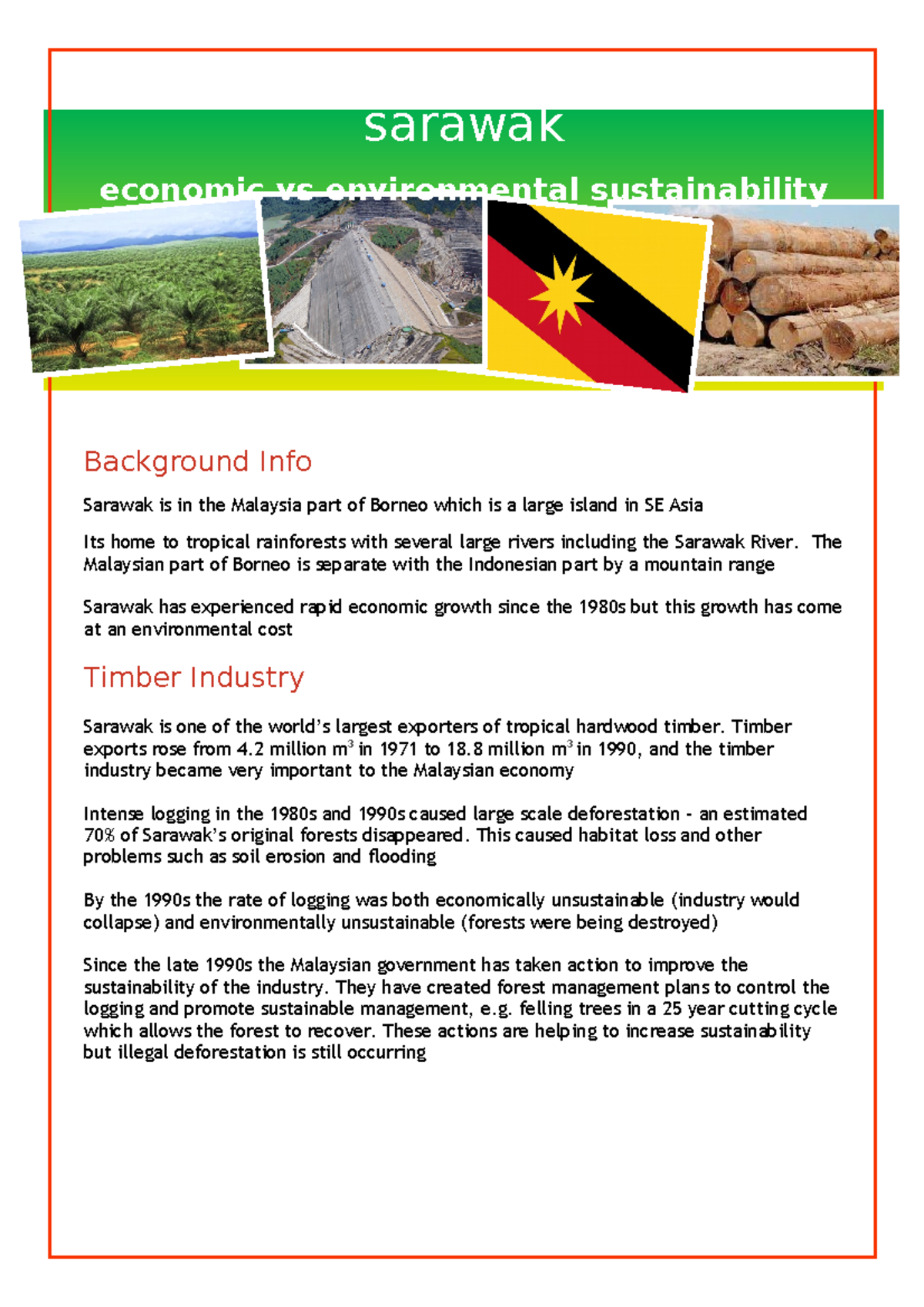 Sarawak - Economic VS Environmental Sustainability - Background Info ...