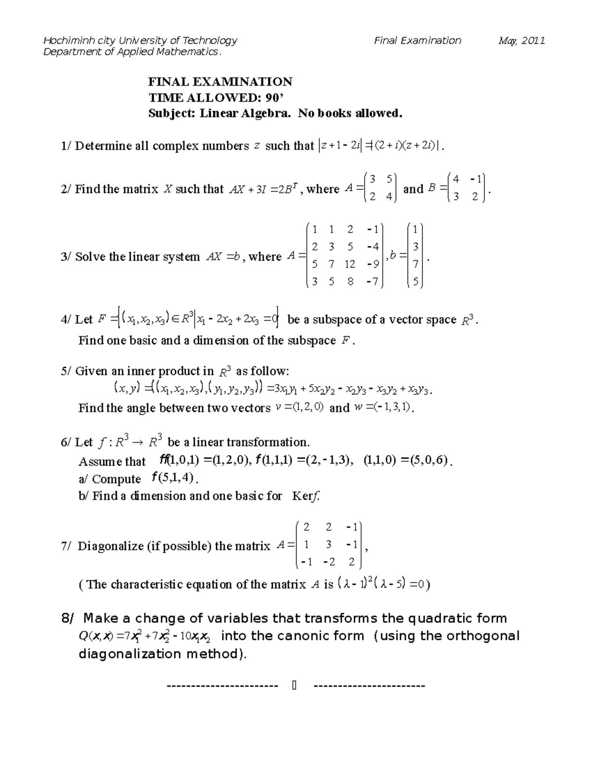 Final Exam June 11 - For practice - Hochiminh city University of ...
