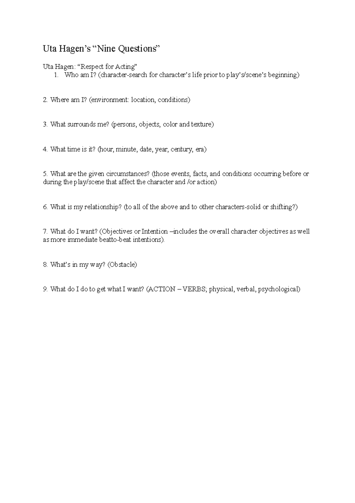 Uta Hagen - Theatrical practitioners actor's methods - Uta Hagen’s ...