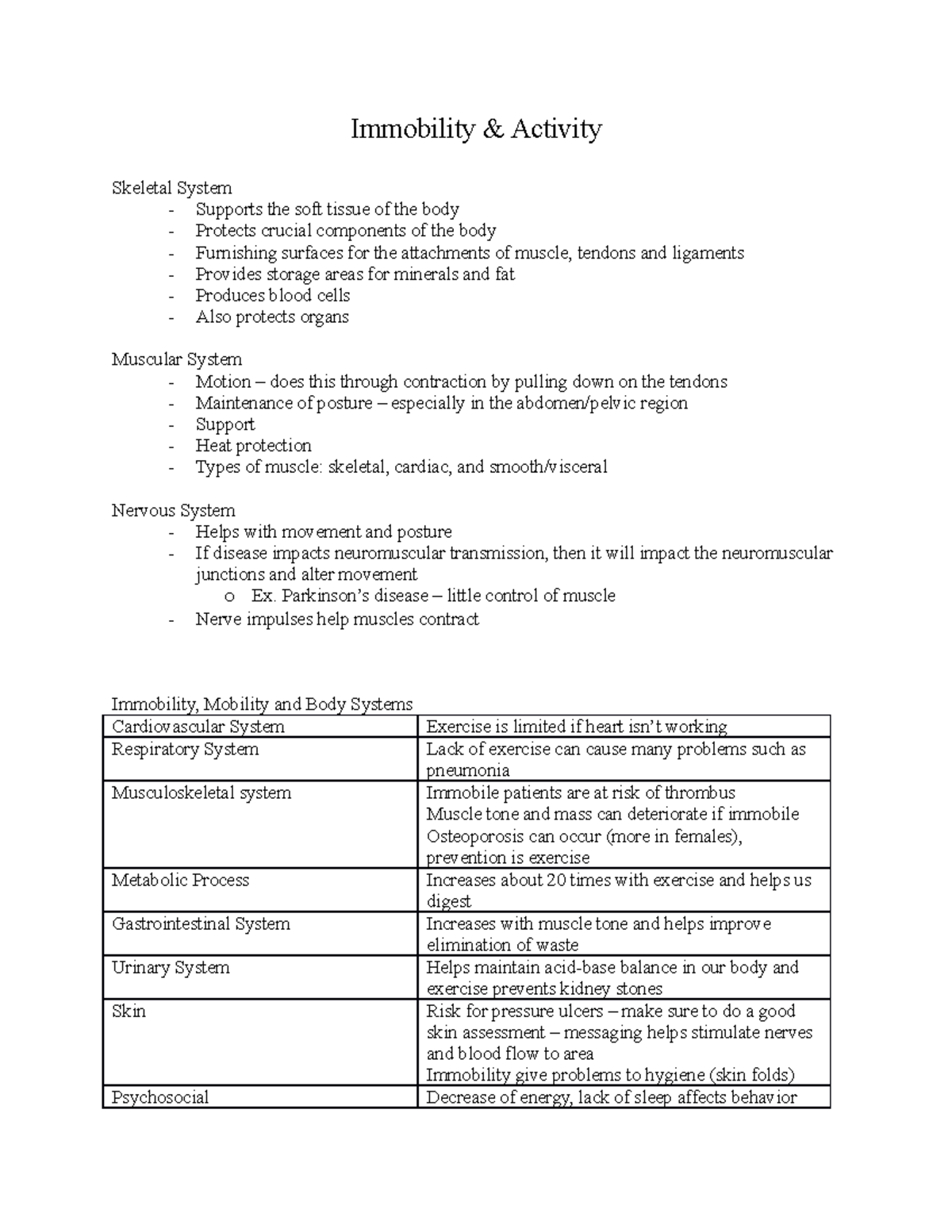 Week 2 Immobility & Activity - Immobility Activity Skeletal System ...
