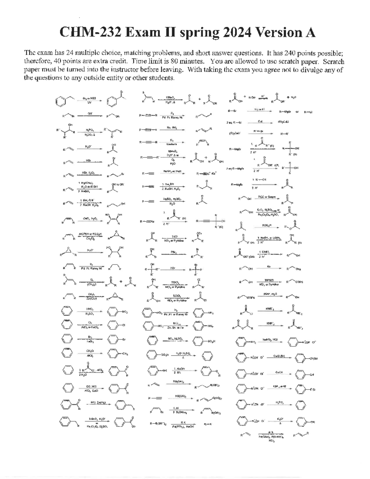 Old Exam II fall 2024 - Practice - Exam II spring 2024 Version A The ...