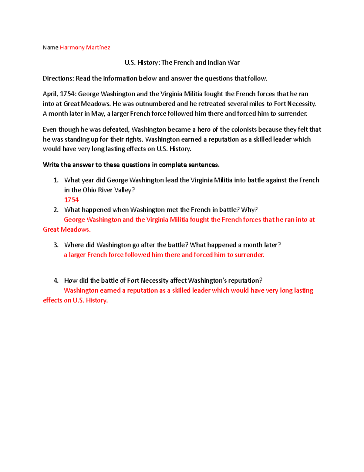 Copy of French and Indian War Reading Questions - U. History: The ...