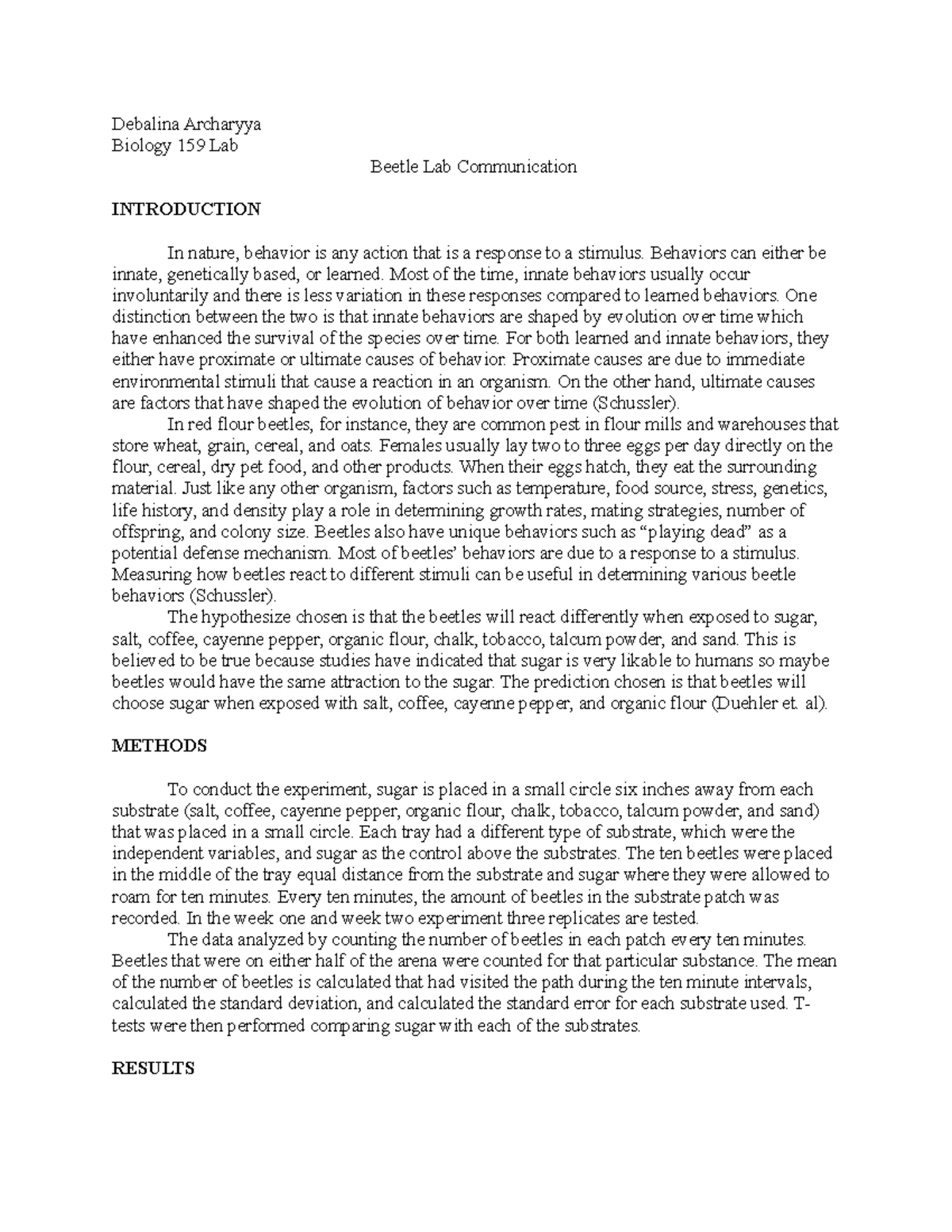 Beetle Lab Communication final - Debalina Archaryya Biology 159 Lab ...