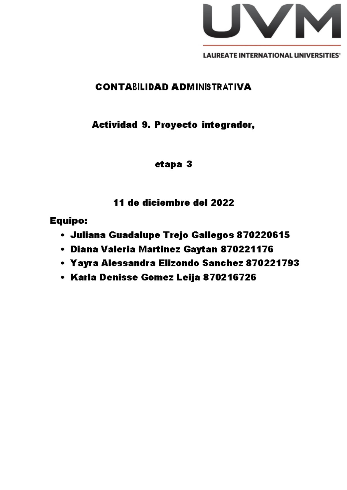 Actividad 9 proyecto integrador etapa 3 - CONTA BI LIDA D A DM IN I STRATI V A Actividad 9 ...