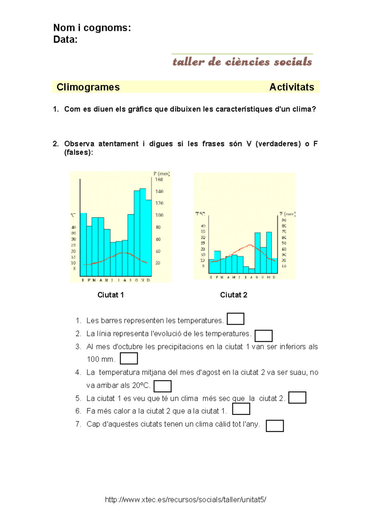 Activitat climograma - Nom i cognoms: Data: Climogrames Activitats Com es diuen els gràfics que ...