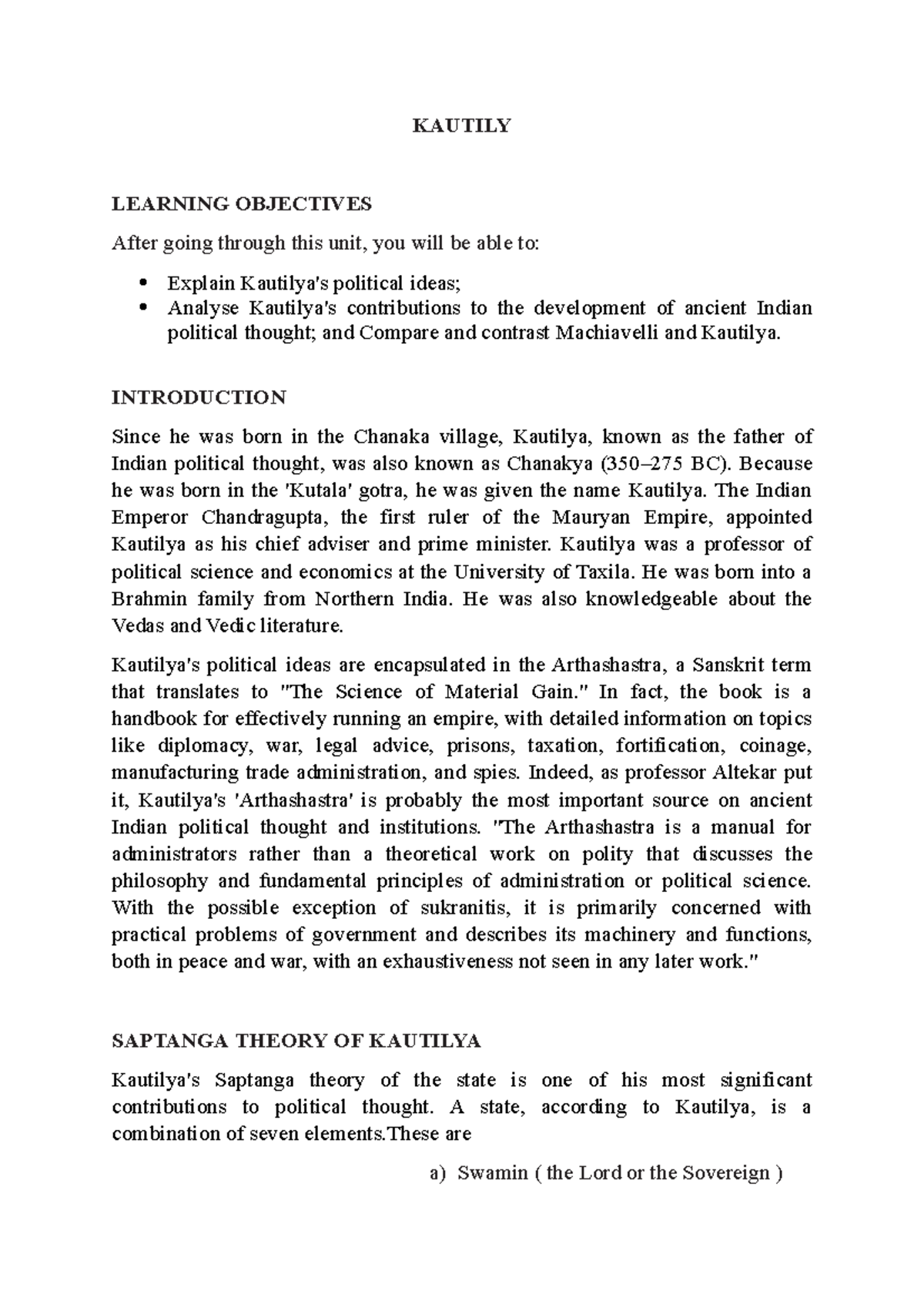 Kautily - Lecture notes 6 - KAUTILY LEARNING OBJECTIVES After going ...