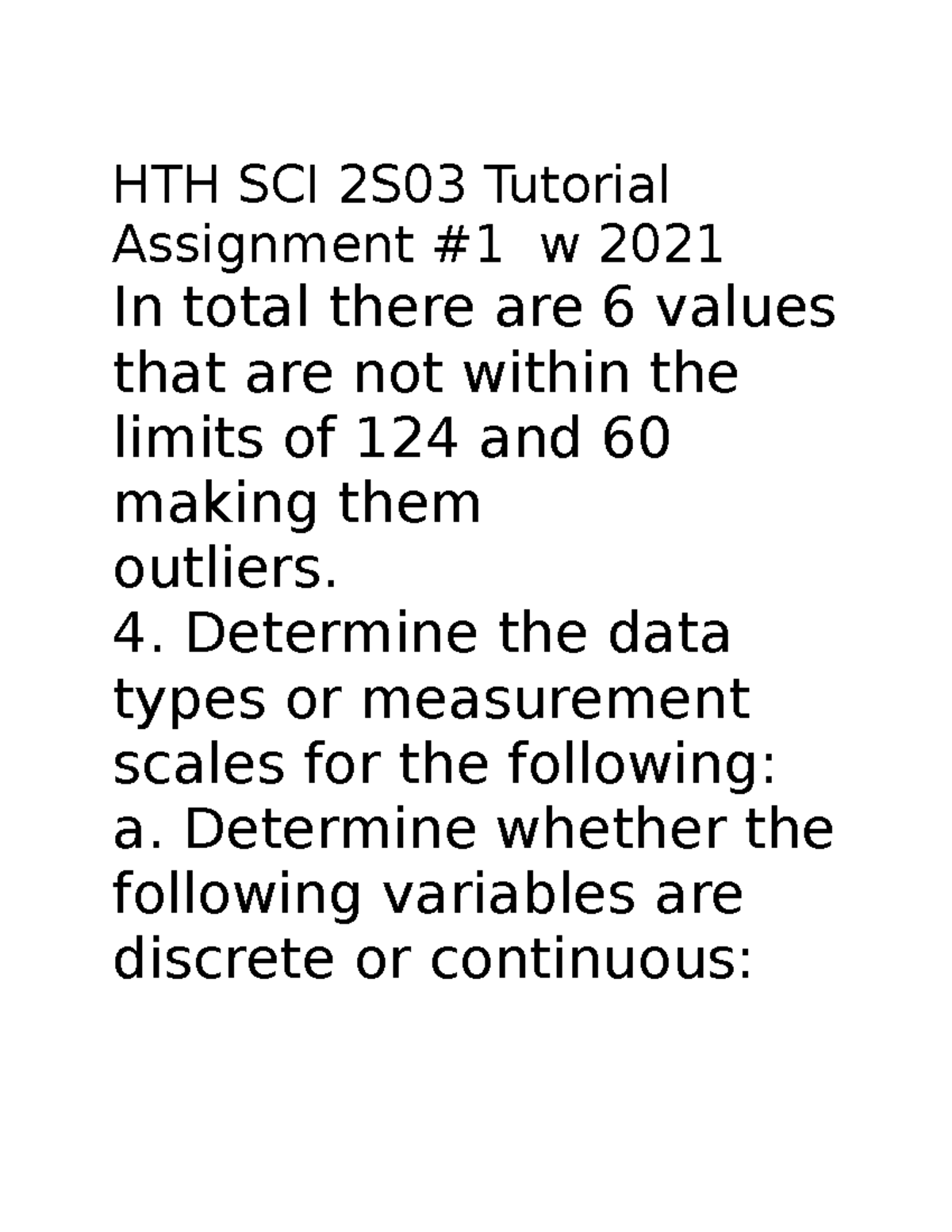 HTH SCI 2S03 Tutorial Assignment #1 Food Frequency Questionaire - HTH SCI 2S03 Tutorial ...