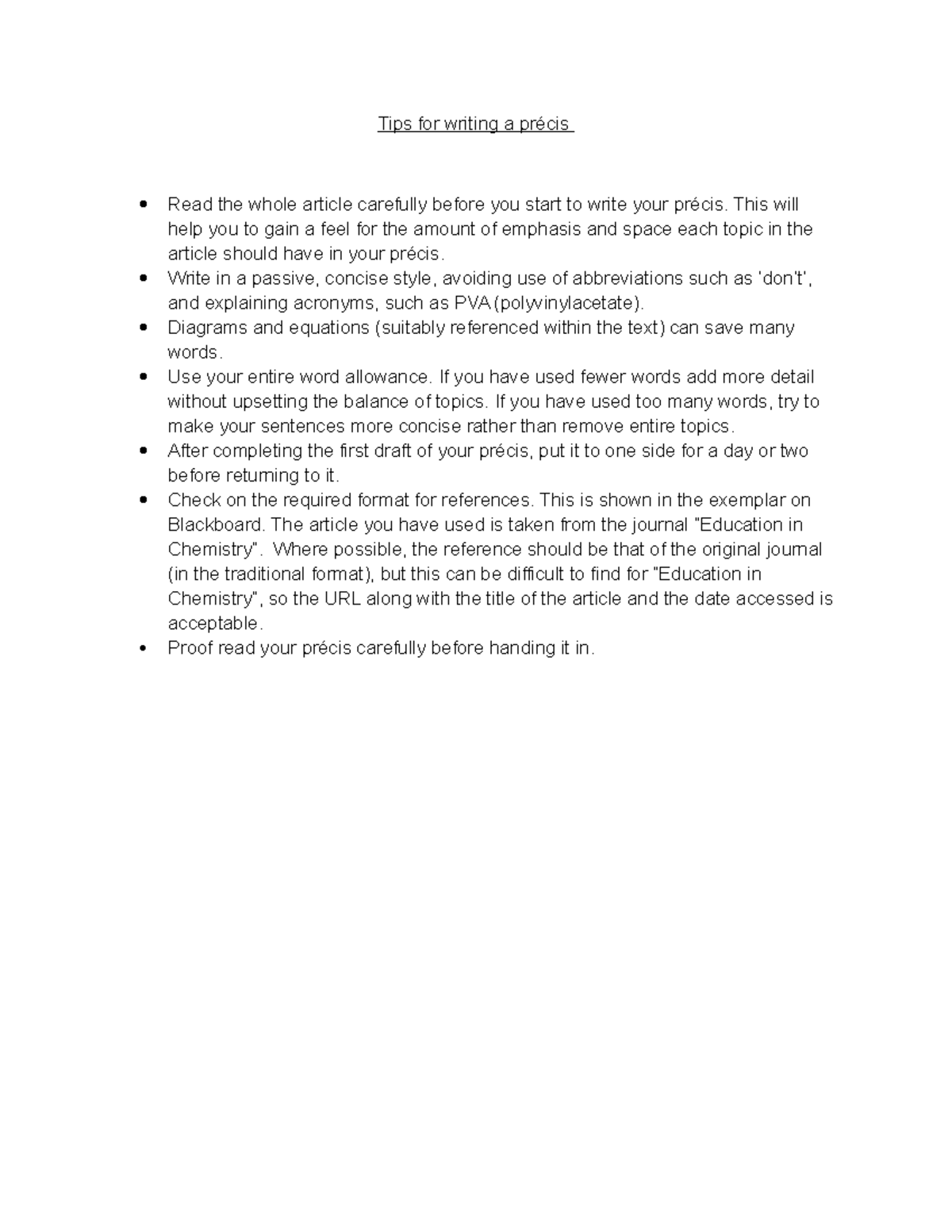 Tips for writing a precis 2020-21 - Tips for writing a précis Read the ...