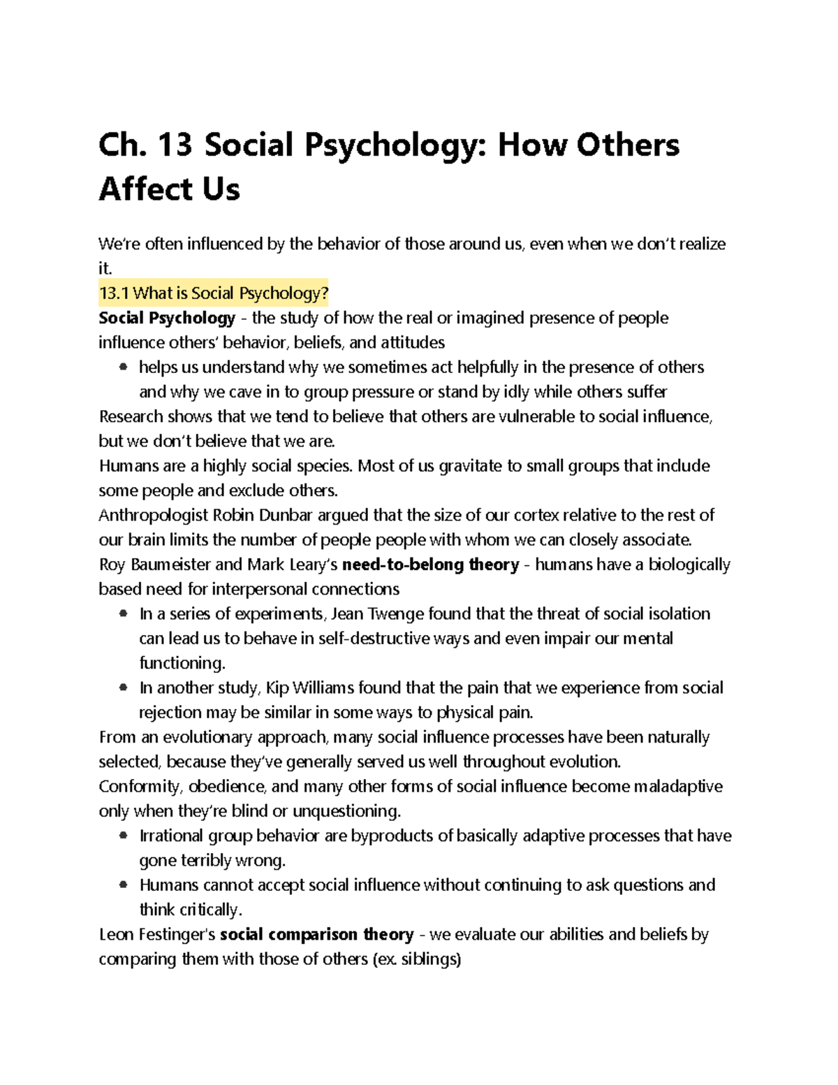 Ch. 13 Social Psychology How Others Affect Us - Textbook and Lecture ...