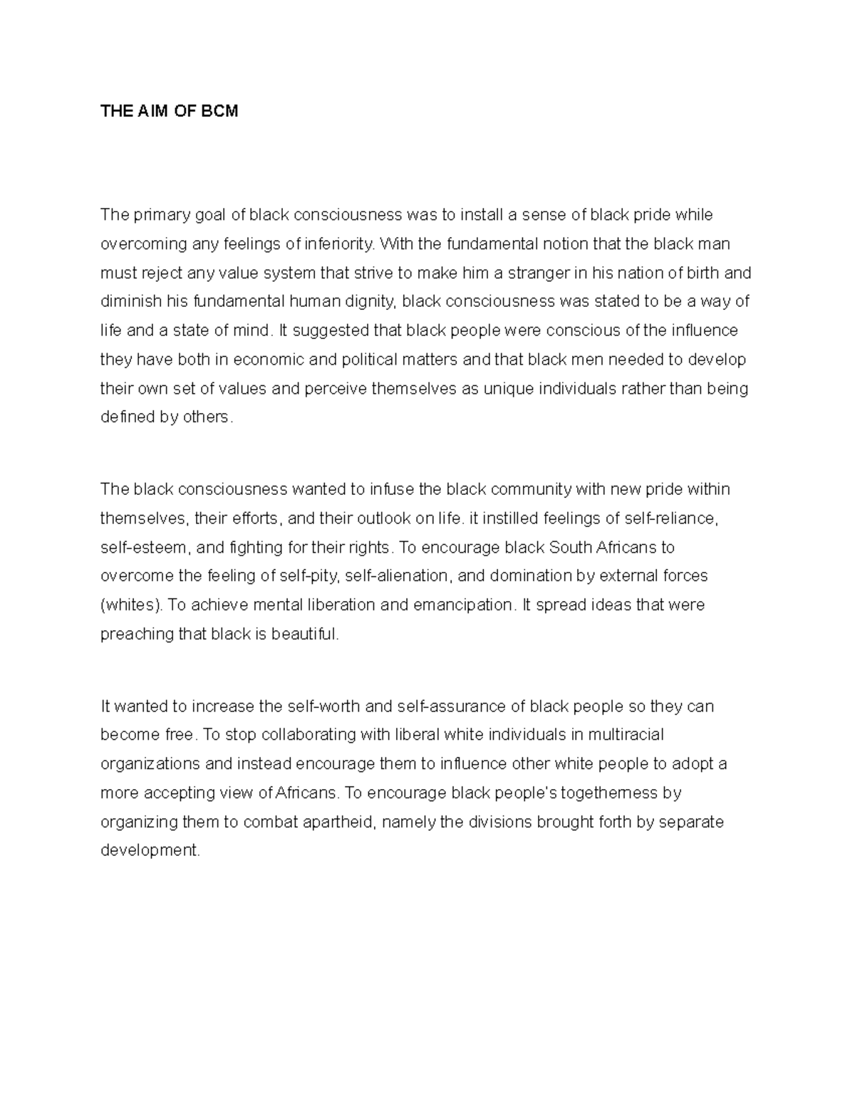 THE AIM OF BCM - black democratic movement - THE AIM OF BCM The primary ...