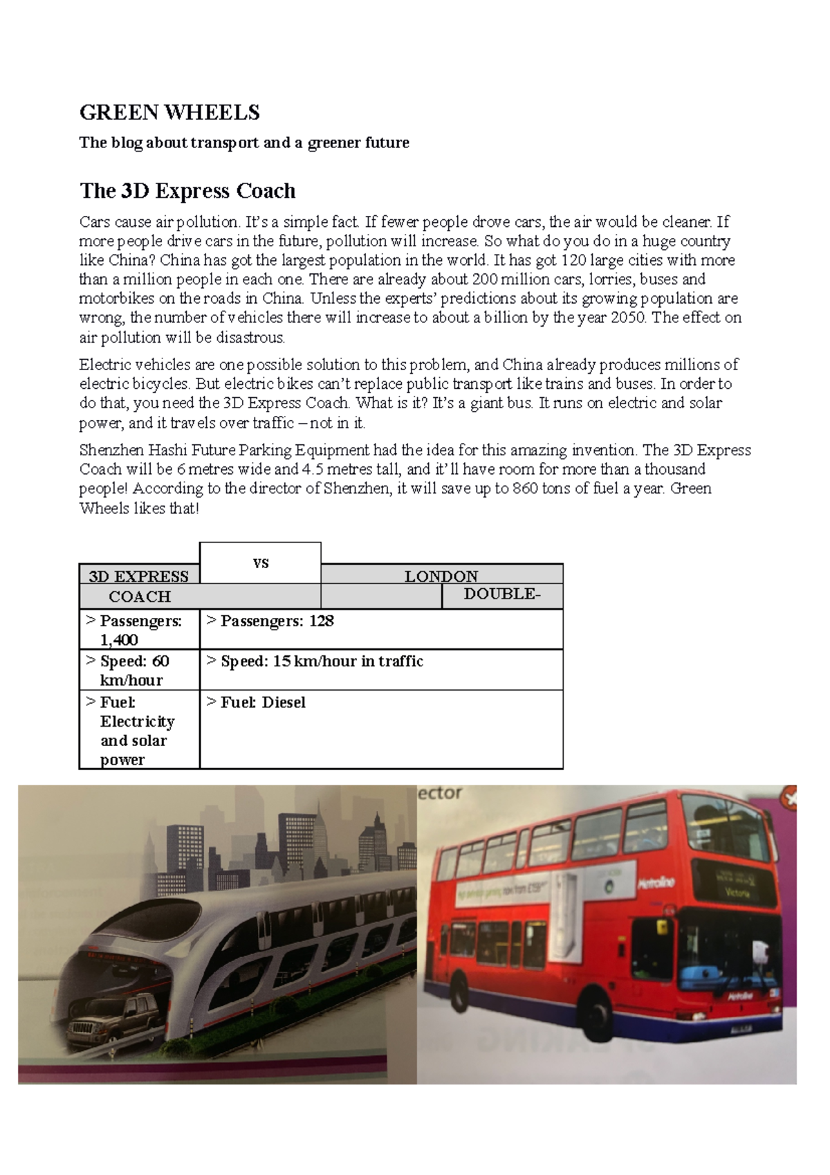 Reading Unit 6 - GREEN WHEELS The blog about transport and a greener ...