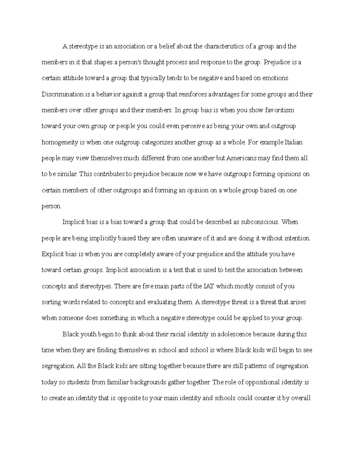 Discussion Question Assignment #2 done - A stereotype is an association ...