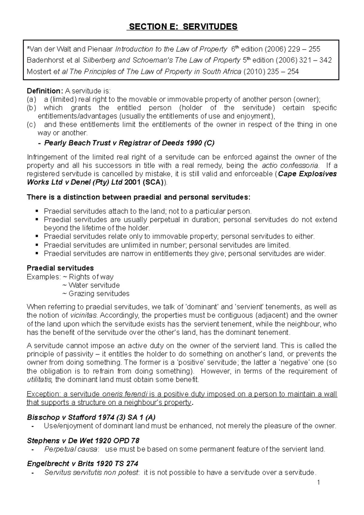Section E - Servitudes - law of property - SECTION E: SERVITUDES ...