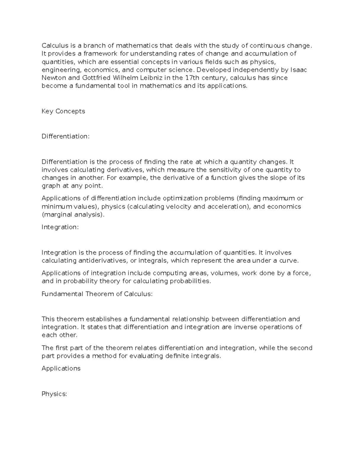 Calcrepo - Calc essay - Calculus is a branch of mathematics that deals ...