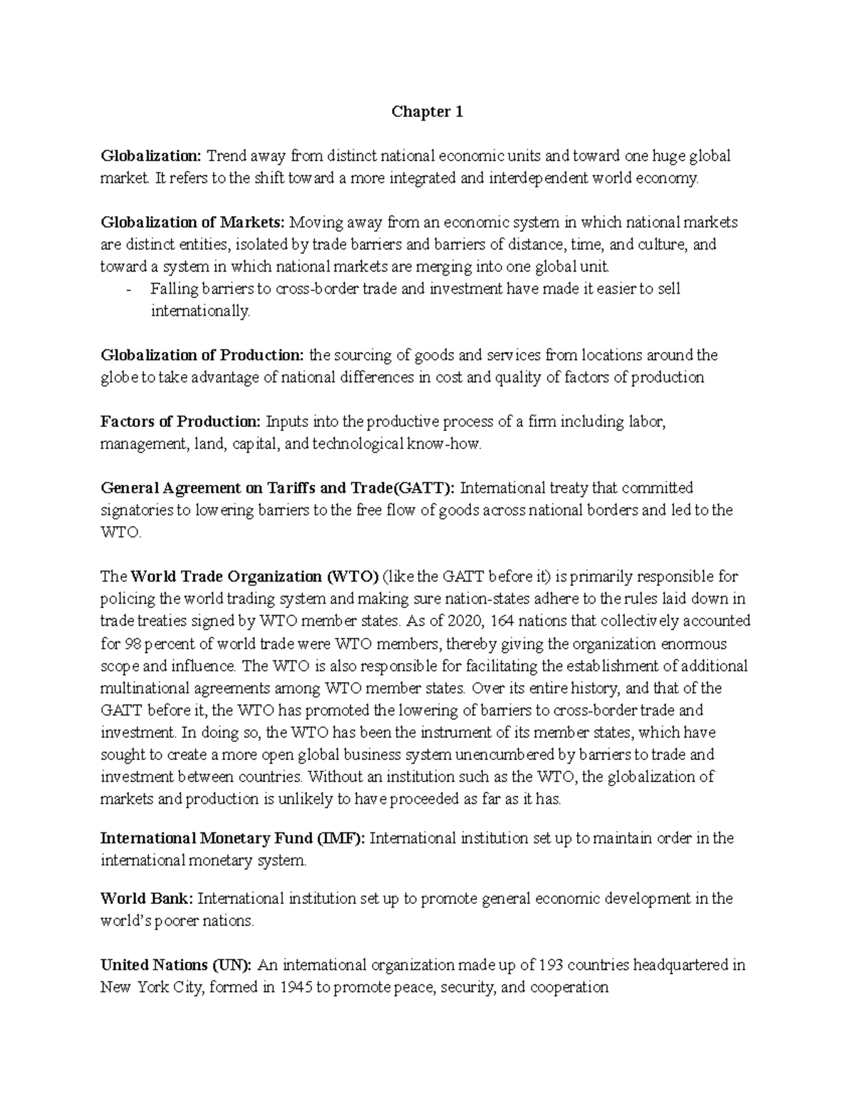 Intl bus notes - Chapter 1 Globalization: Trend away from distinct ...
