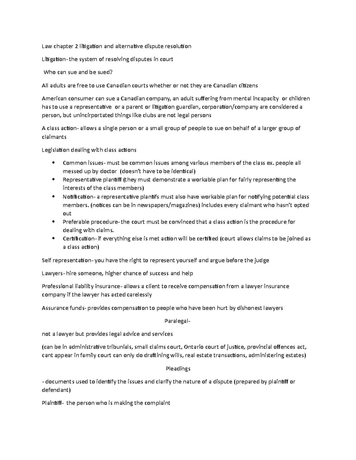 Law chapter 2 - Lecture notes - Law chapter 2 litigation and ...