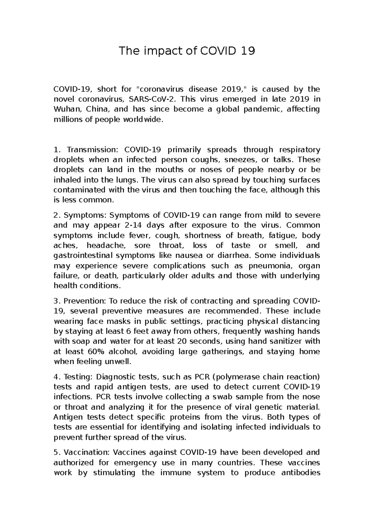 The impact of Covid 19 - The impact of COVID 19 COVID-19, short for ...