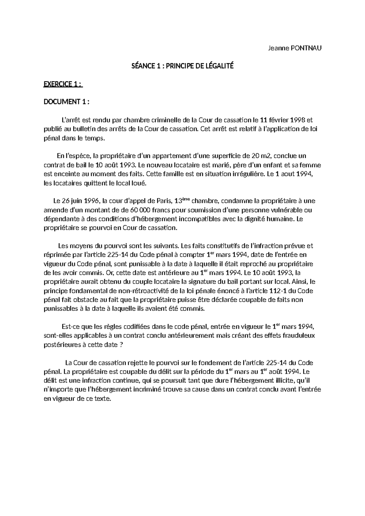Séance N1 - devoir - Jeanne PONTNAU SÉANCE 1 : PRINCIPE DE LÉGALITÉ EXERCICE 1 : DOCUMENT 1 ...
