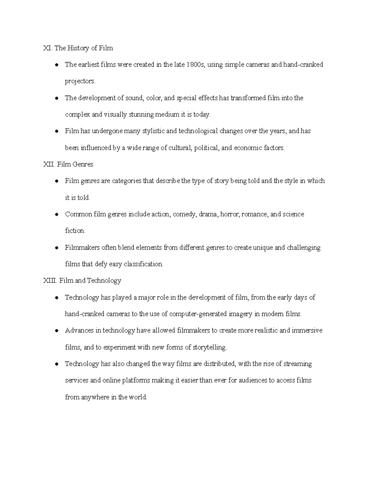 Film Introduction Notes Part 3 - XI. The History of Film The earliest ...