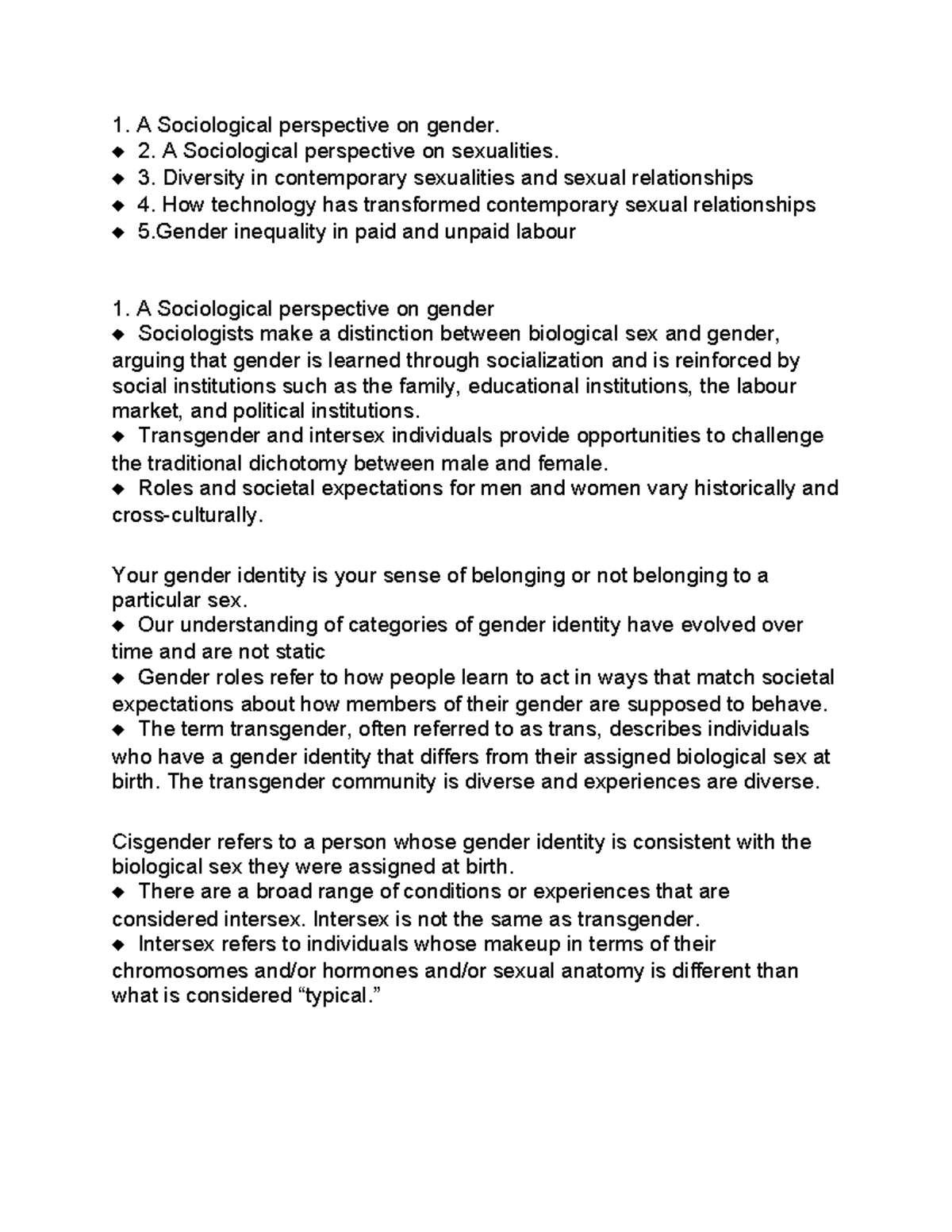 Sociology Module 6 Lecture - A Sociological perspective on gender. 2. A ...