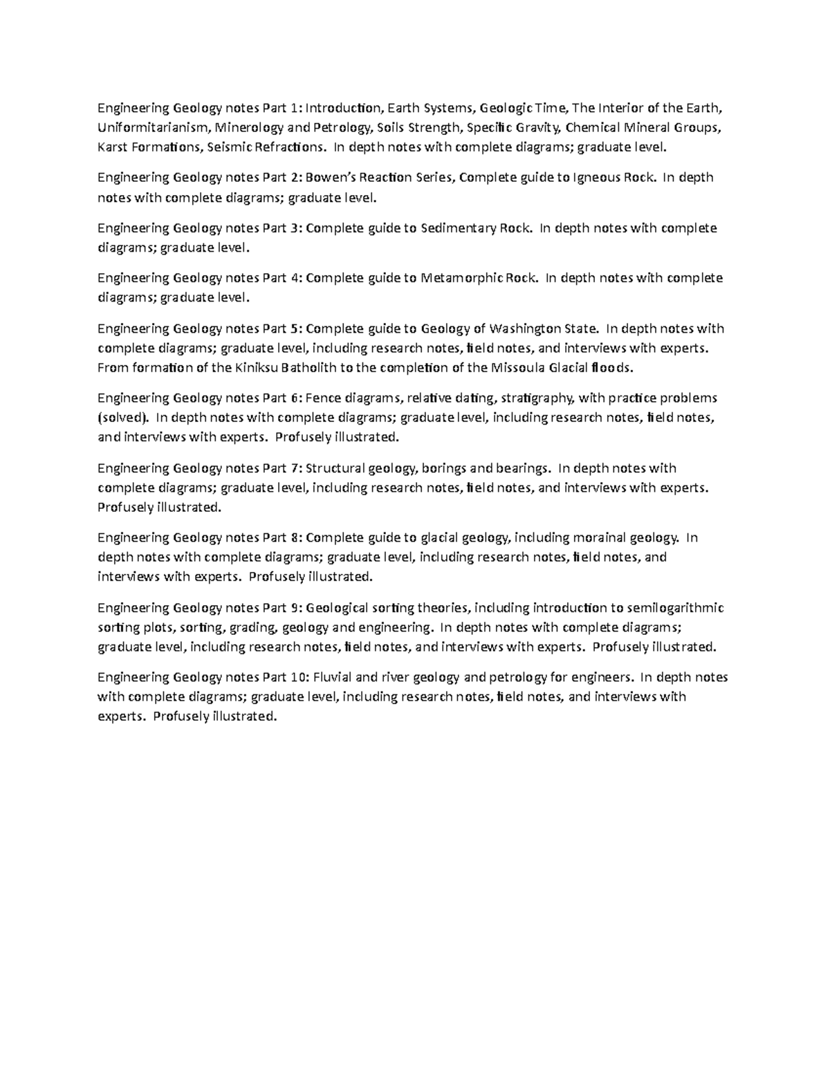 Notes descriptions - Engineering Geology notes Part 1: Introduction ...