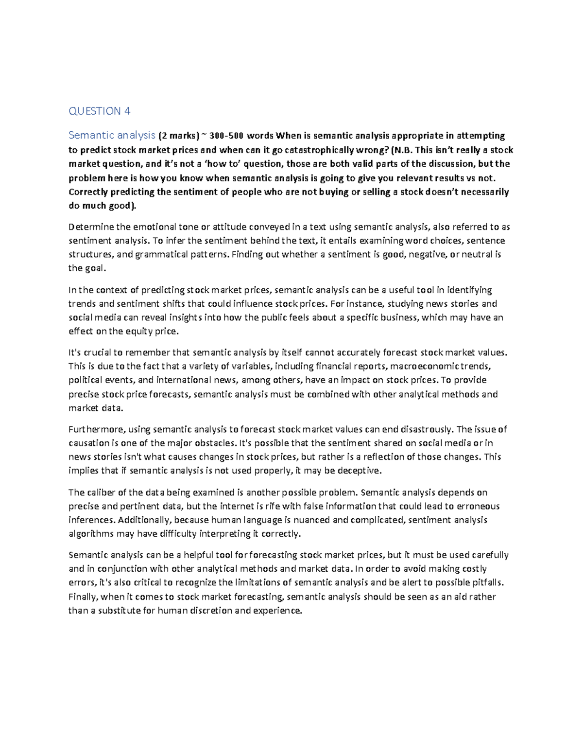 Big Data Question 4 Assignment 3 Question 4 Semantic Analysis 2 Marks ~ 300 500 Words When