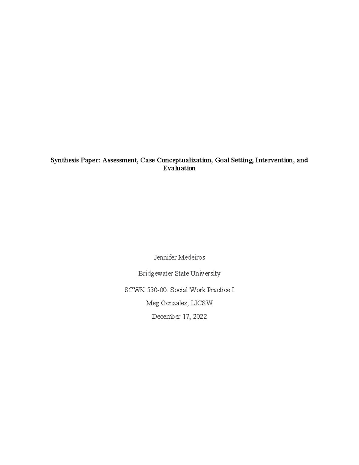 Synthesis - Paper - Synthesis Paper: Assessment, Case Conceptualization ...