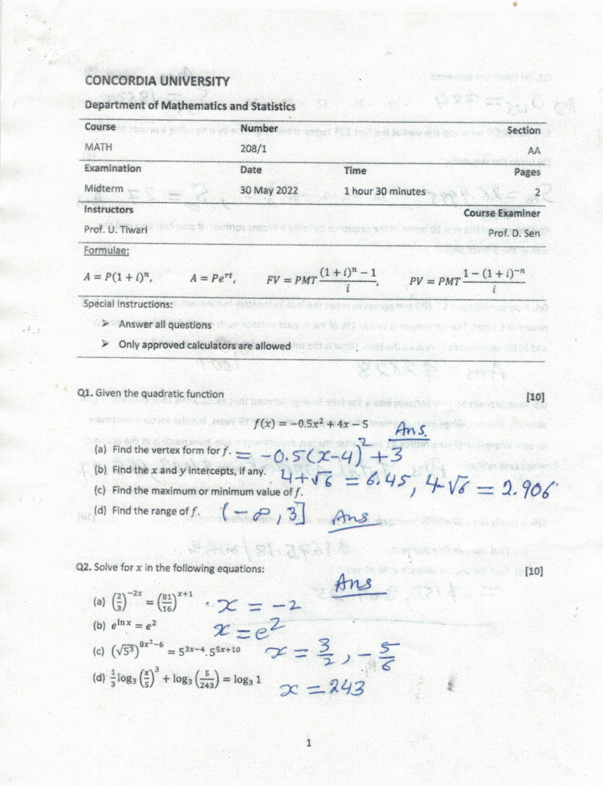Math208 Midterm May 30 2022 with corrections - MATH 208 - Studocu