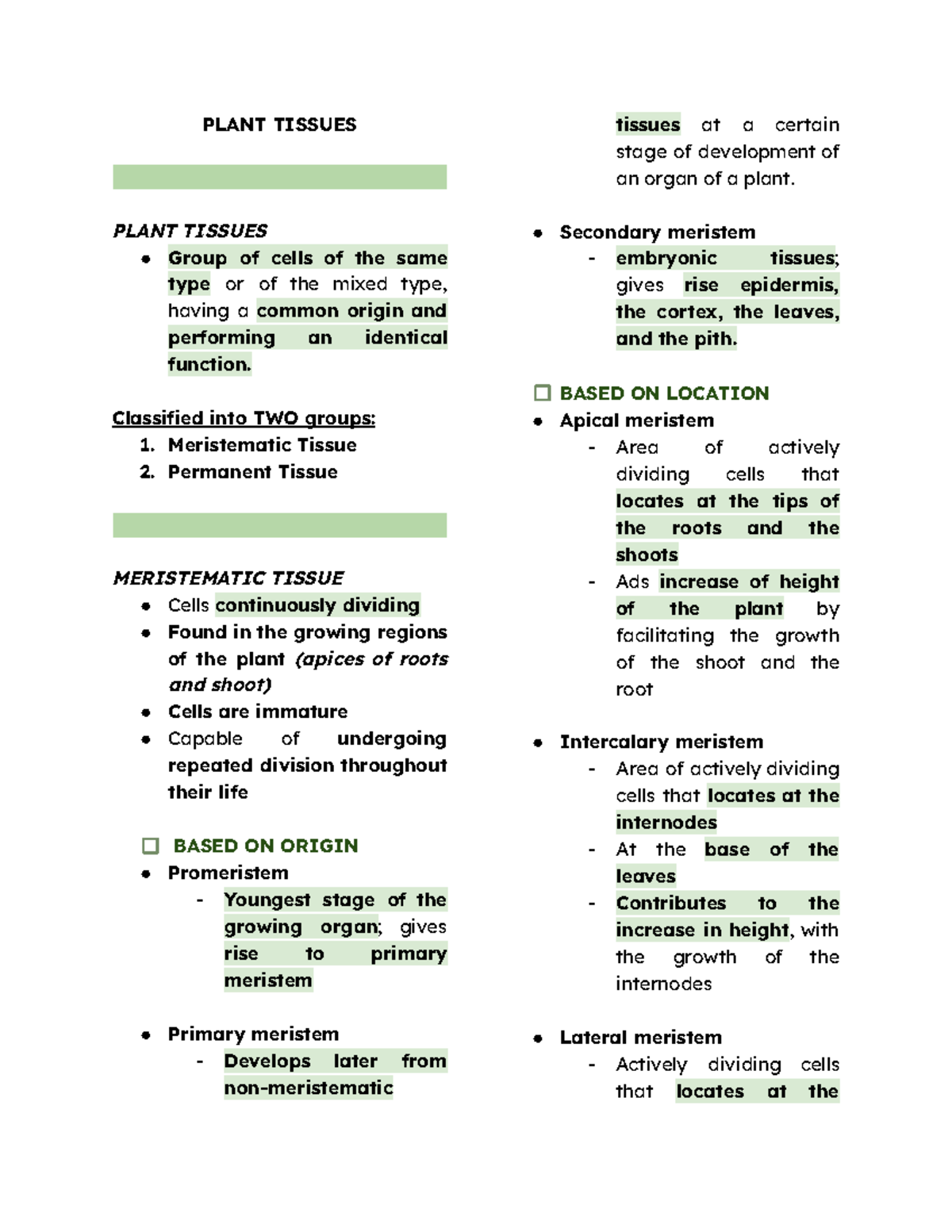 Genbio Reviewer - Plant Tissues - PLANT TISSUES —- PLANT TISSUES Group ...