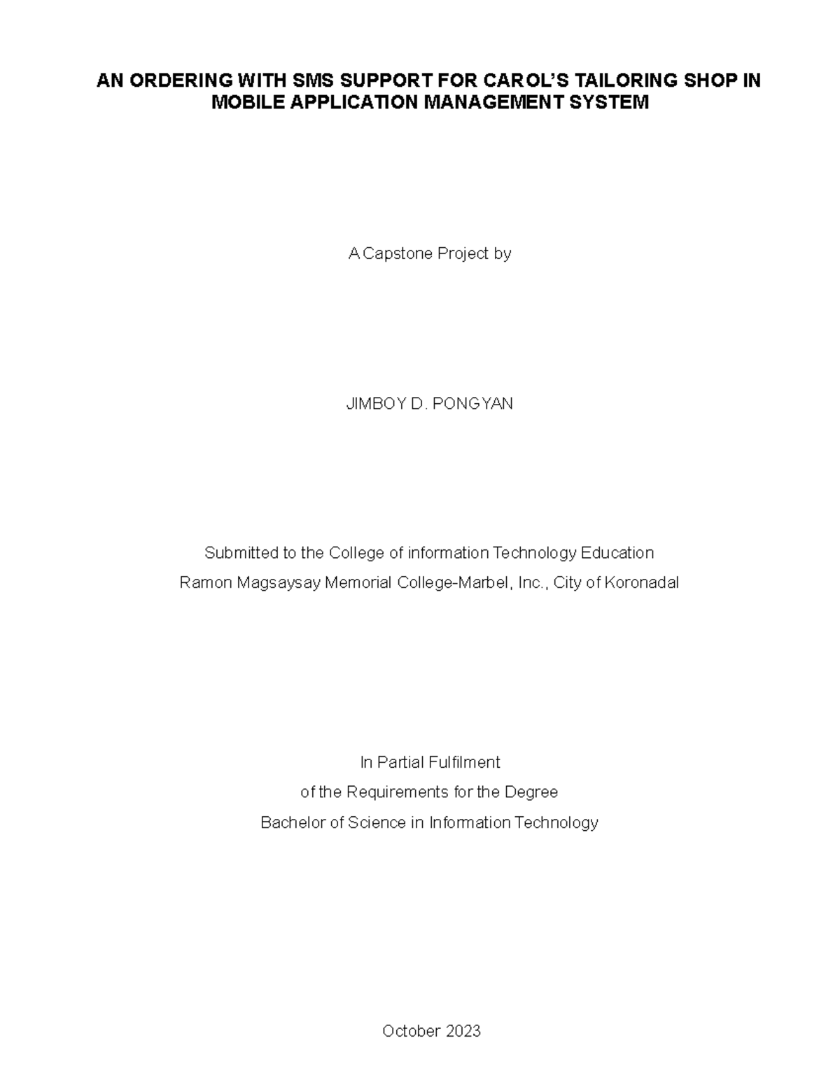 Android- Based Tailoring Management System 11111 - AN ORDERING WITH SMS SUPPORT FOR CAROL’S ...