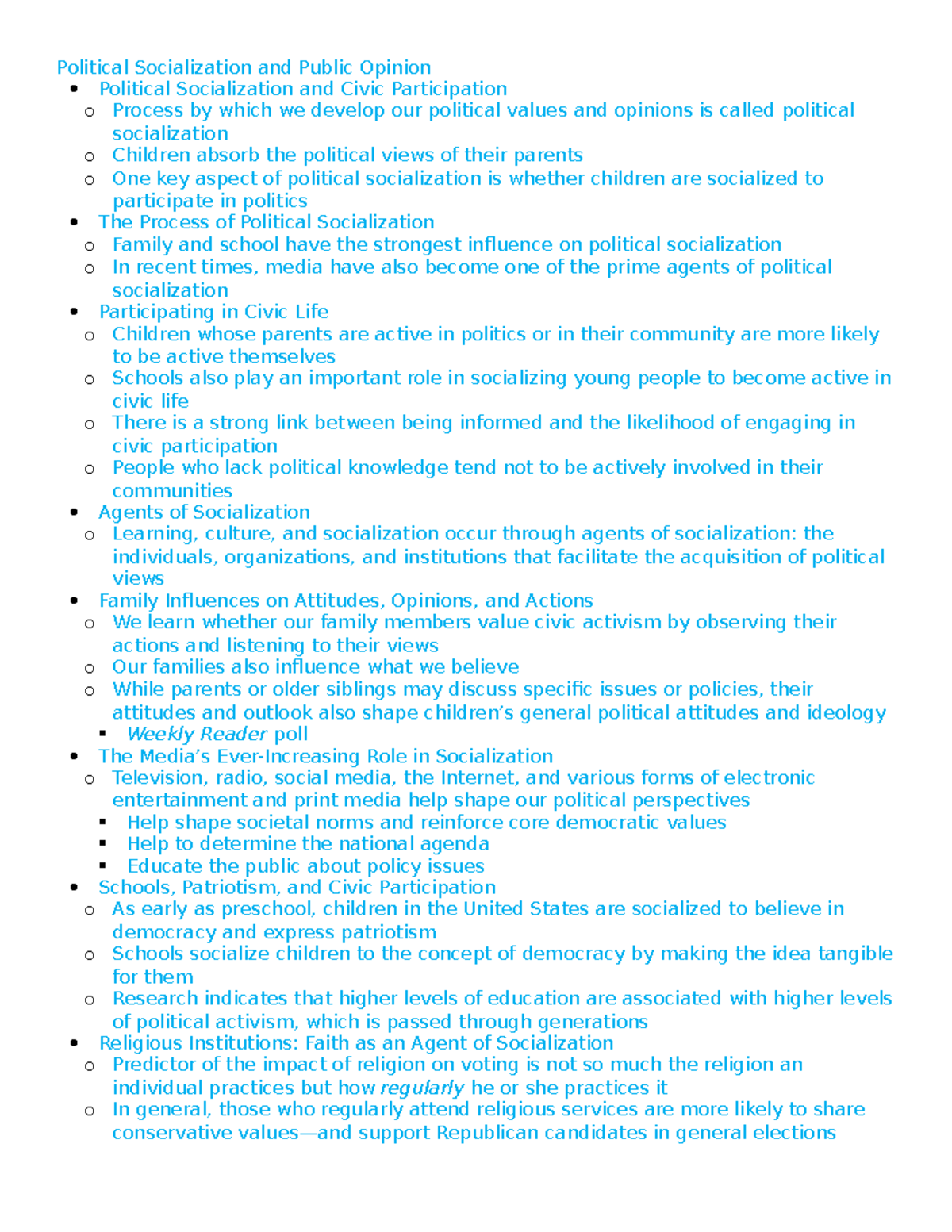 Chapter 6 notes - Political Socialization and Civic Participation: The ...