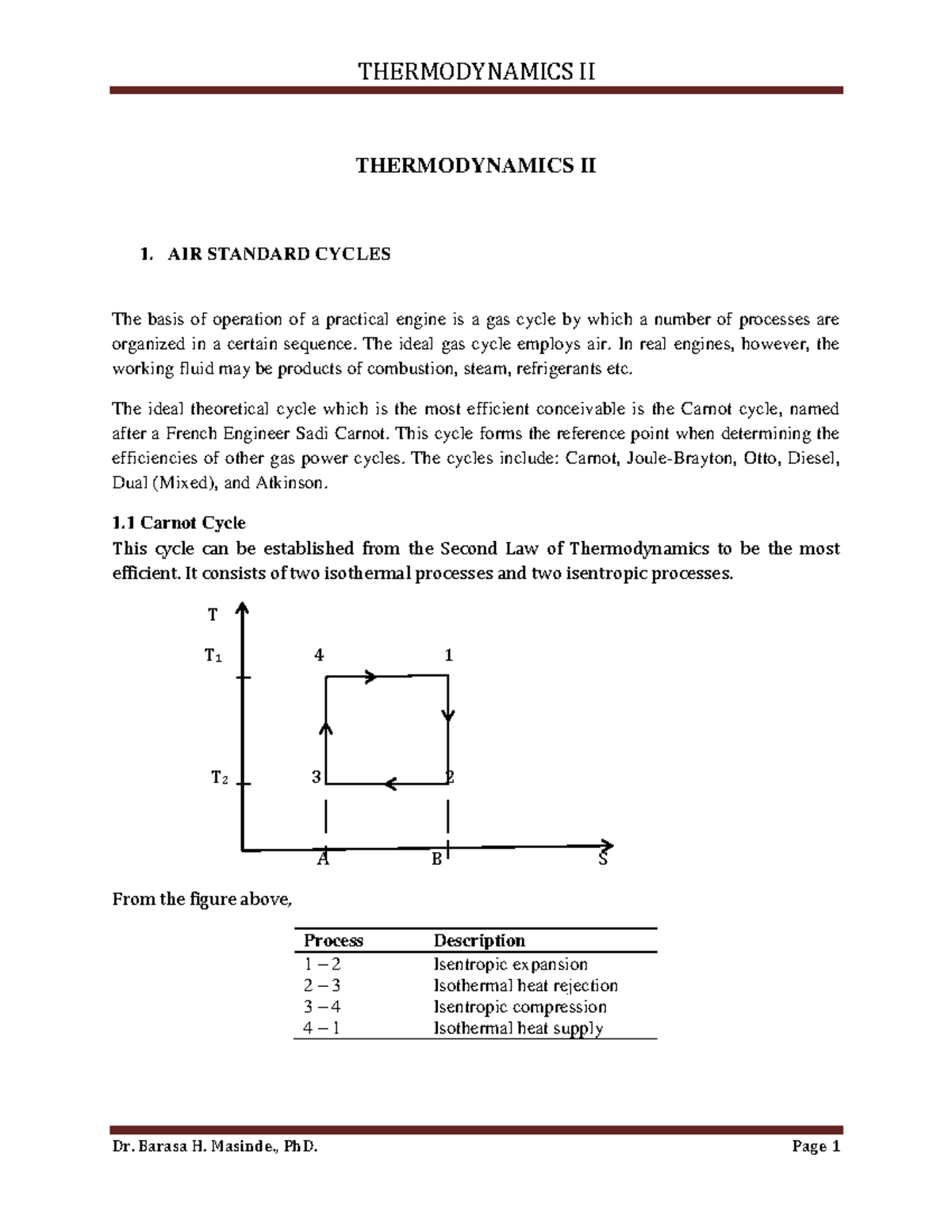 AIR STD Cycles - Simplified - THERMODYNAMICS II 1. AIR STANDARD CYCLES ...