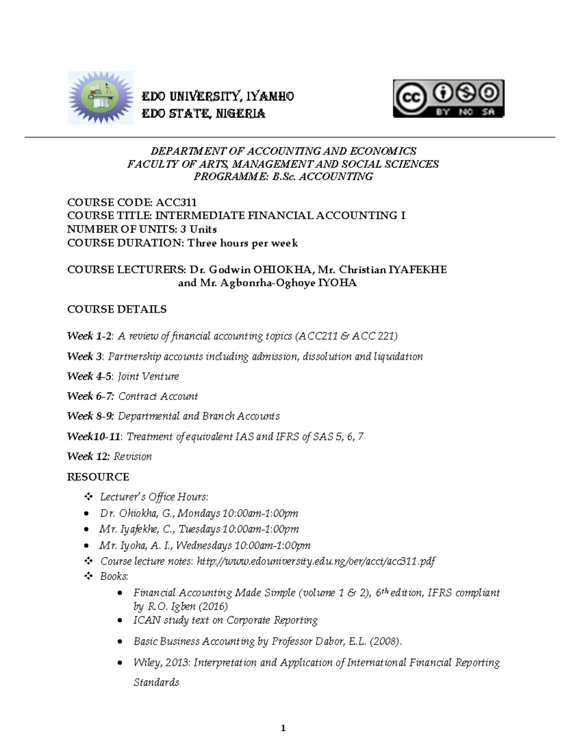 Intermediate financial accounting i lecture notes - EDO UNIVERSITY ...