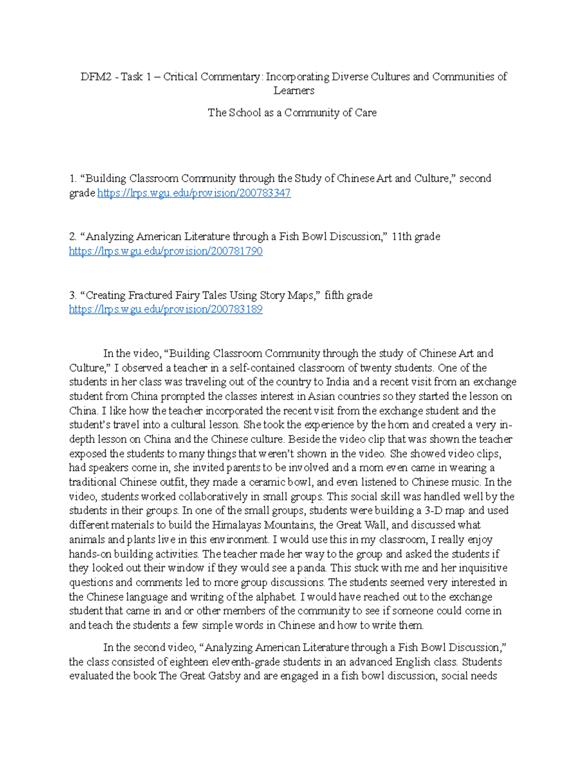 DFM2 Task 1 Critical Commentary: Incorporating Diverse Cultures and ...