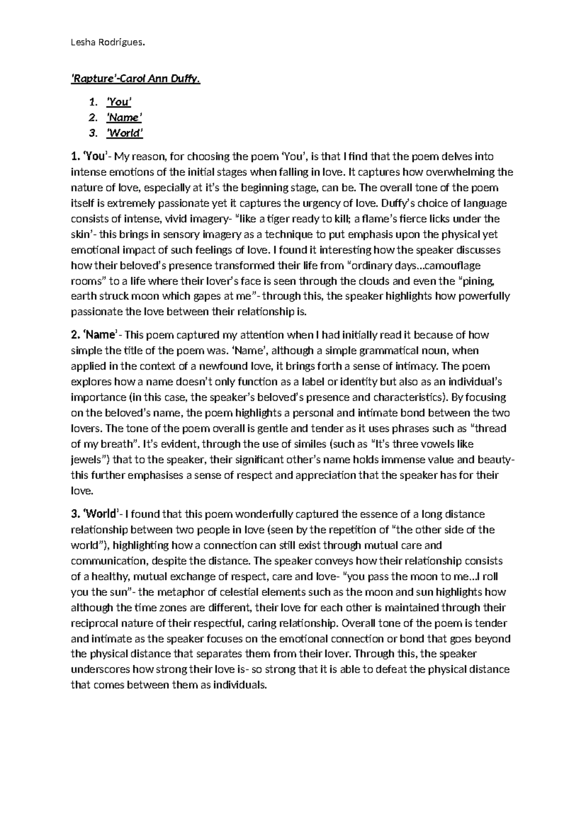 Rapture- choice - Collection of poems. - Lesha Rodrigues. ‘Rapture ...