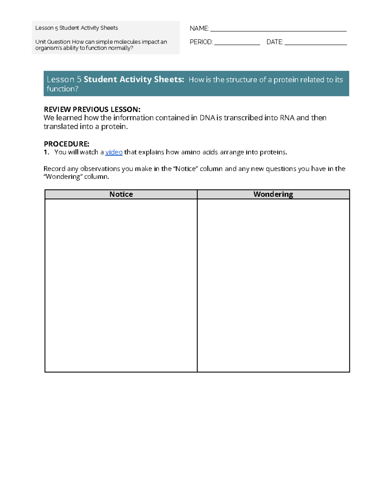 [Template] Unit 1 Lesson 5 Student Activity Sheet - Lesson 5 Student ...