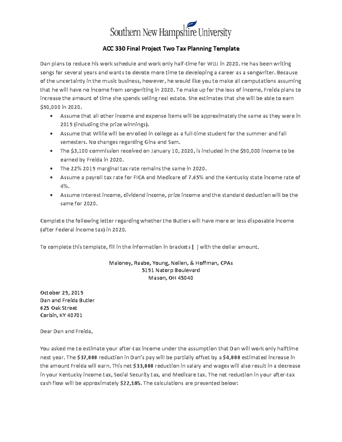 ACC 330 Final Project Two Tax Planning - He has been writing songs for ...