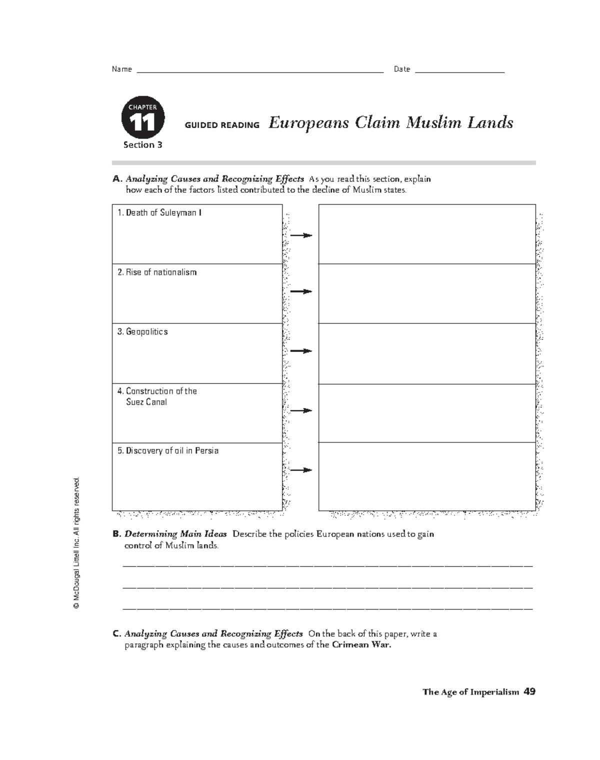 Chapter 11 section 3 gr - study - The Age of Imperialism 49 © McDougal ...