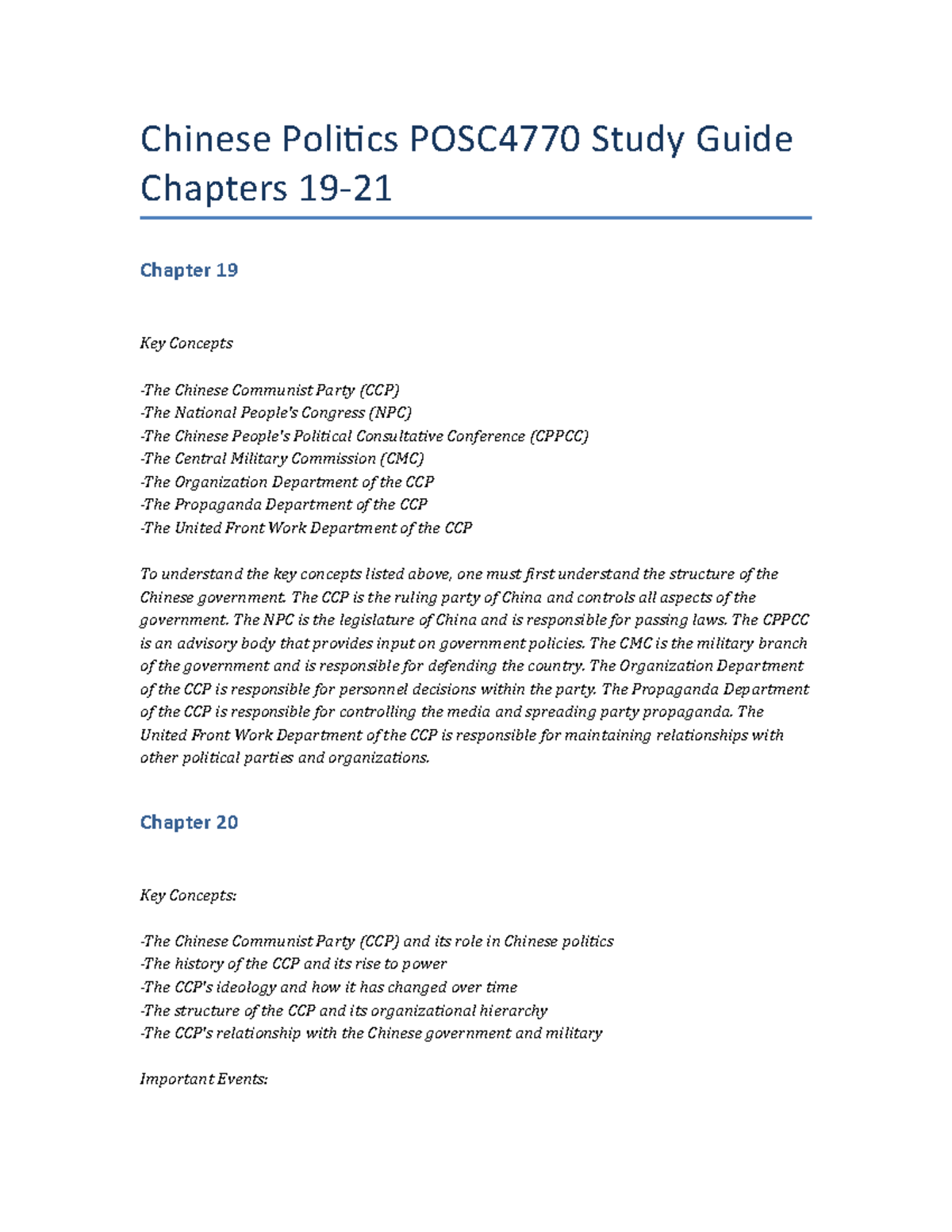 Chinese Politics POSC4770 Study Guide Chapters 19-21 - Chinese Politics ...