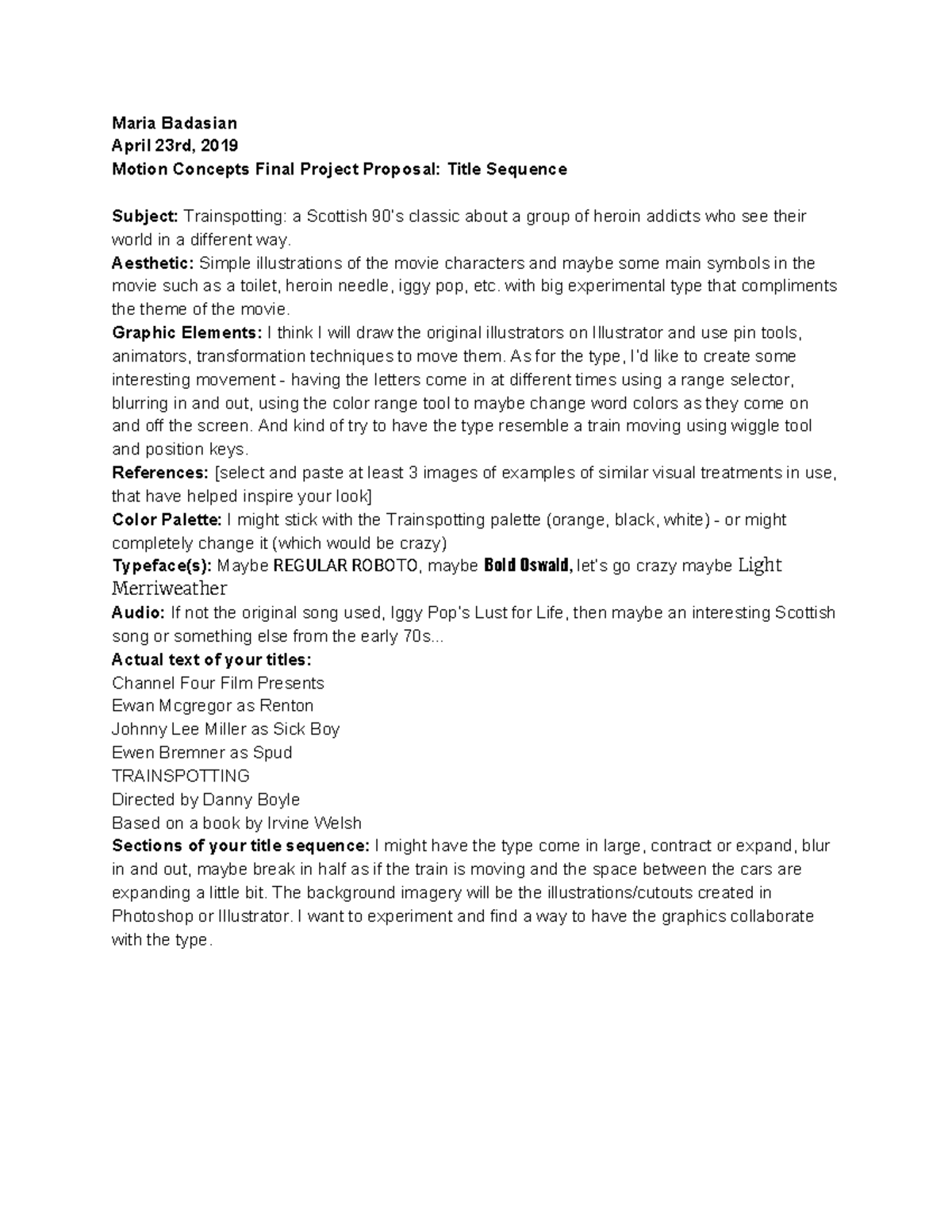 Title Sequence Plan - Maria Badasian April 23rd, 2019 Motion Concepts ...