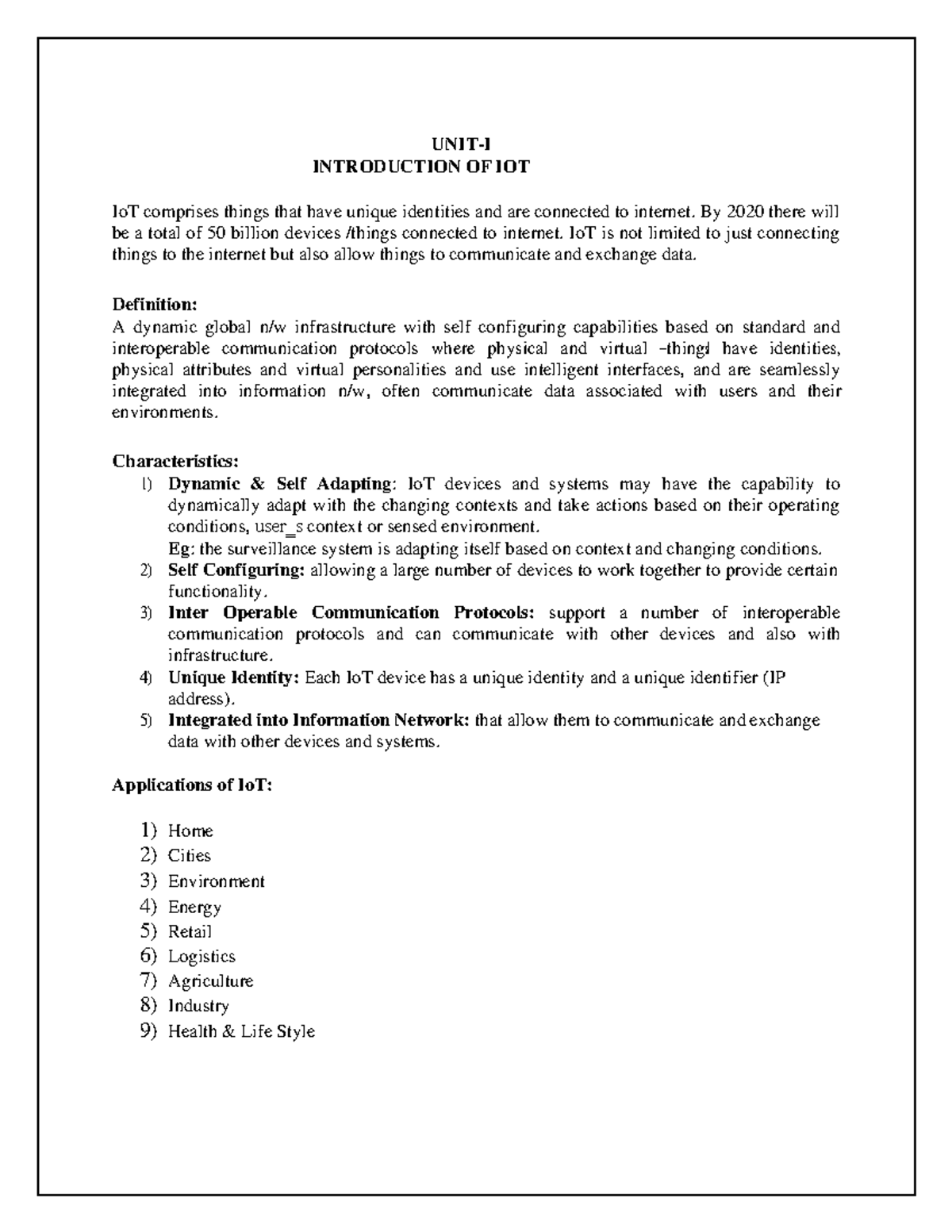 Io T Lecture Notes Iot Unit I Introduction Of Iot Iot Comprises Things That Have Unique 