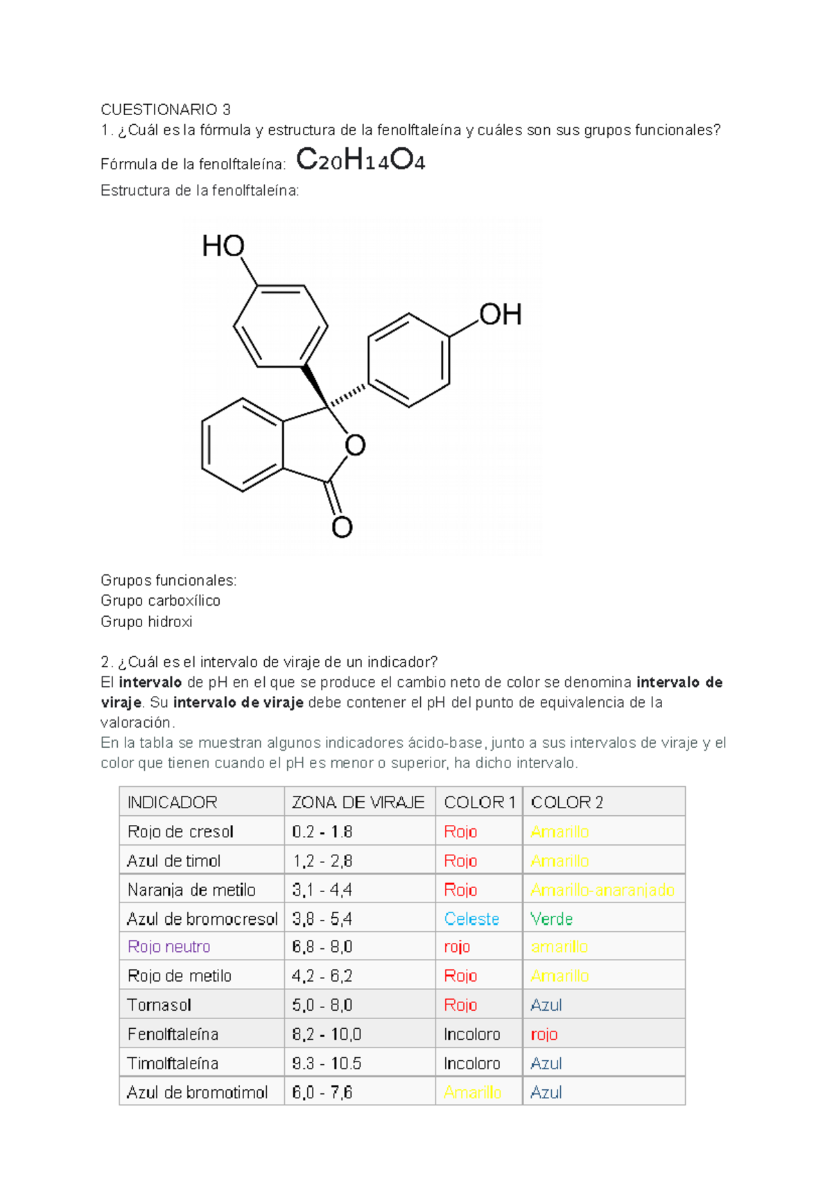 Cuestionario 3 quimica general - CUESTIONARIO 3 ¿Cuál es la fórmula y ...