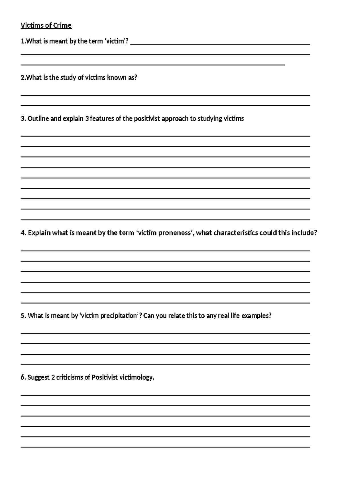 Victims Key Summary Qs - Victims of Crime 1 is meant by the term ...