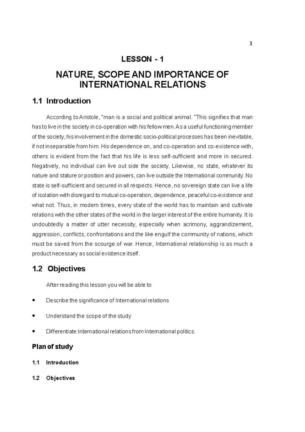 International Relations - LESSON - 1 NATURE, SCOPE AND IMPORTANCE OF ...