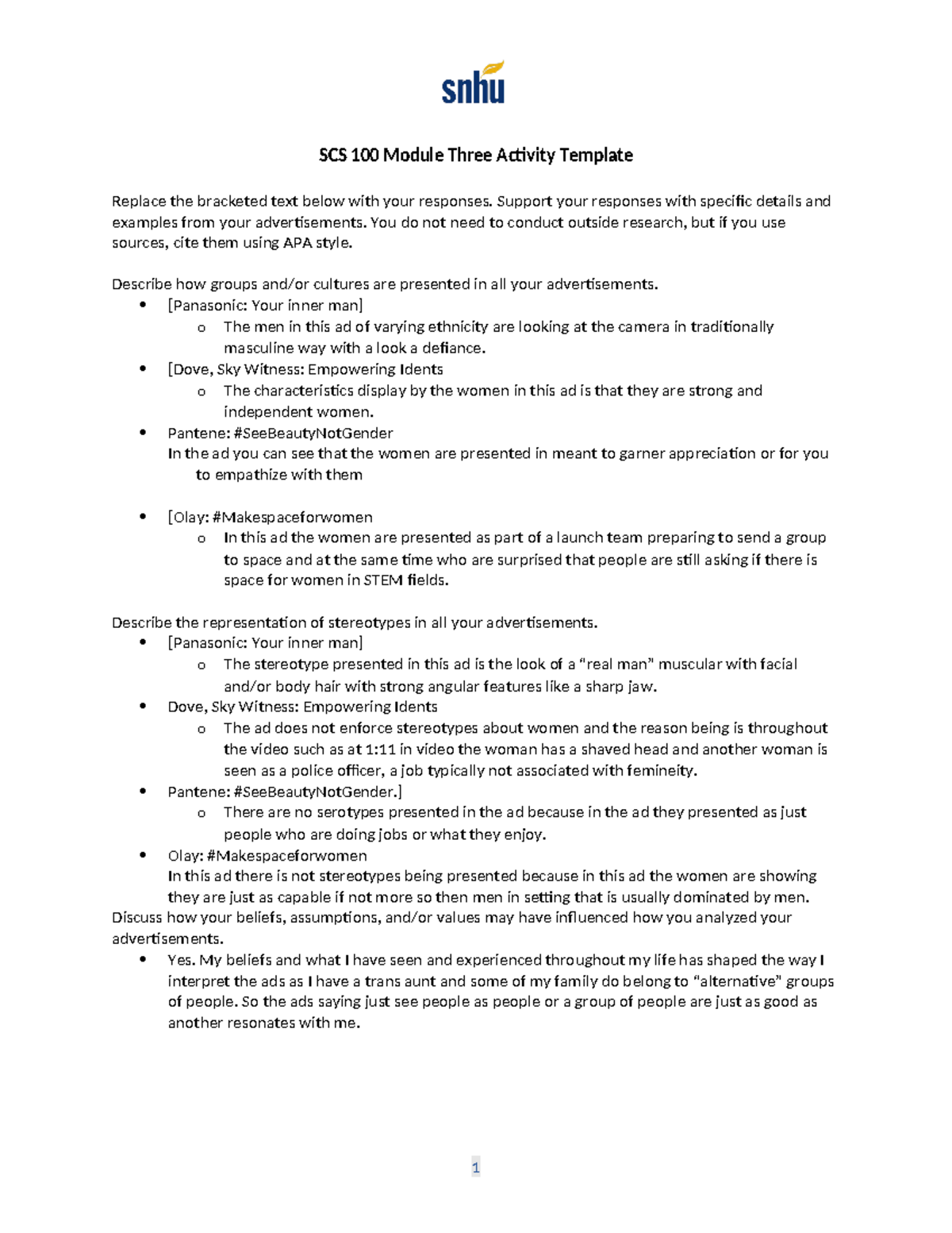 SCS 100 Module Three Activity complete - SCS 100 Module Three Activity ...