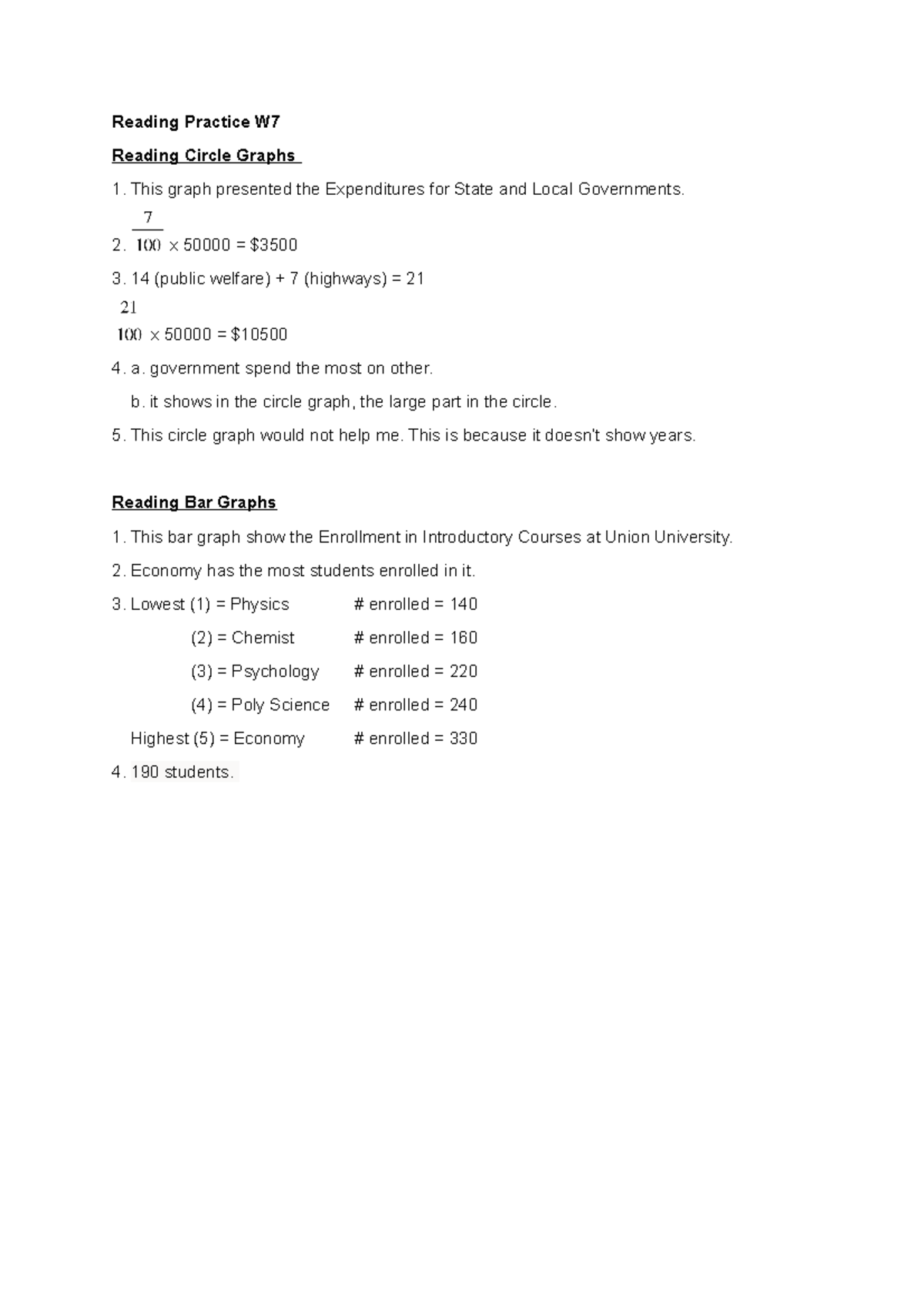 Reading Practice W7 - Reading Practice W Reading Circle Graphs This ...